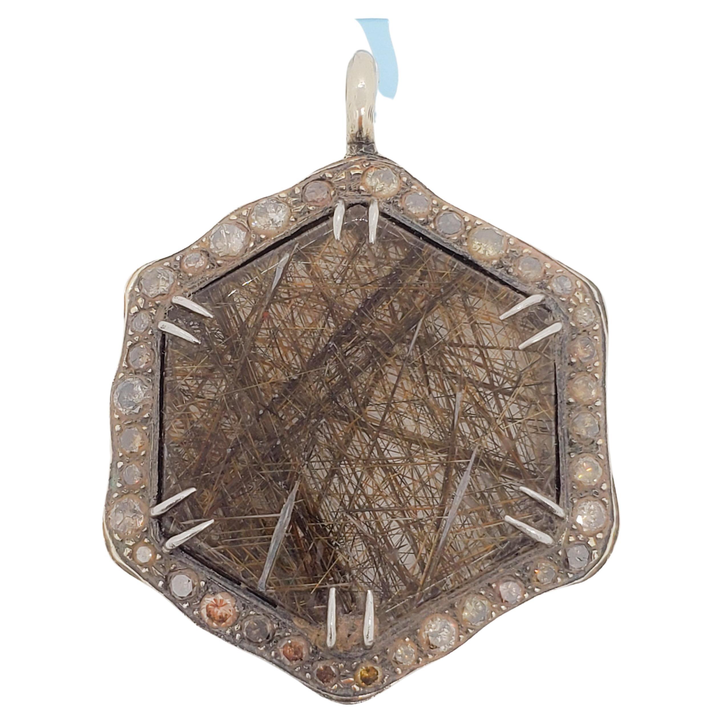 18 Karat White Gold Rutilated Quartz and Multi Sapphire and Diamond ...