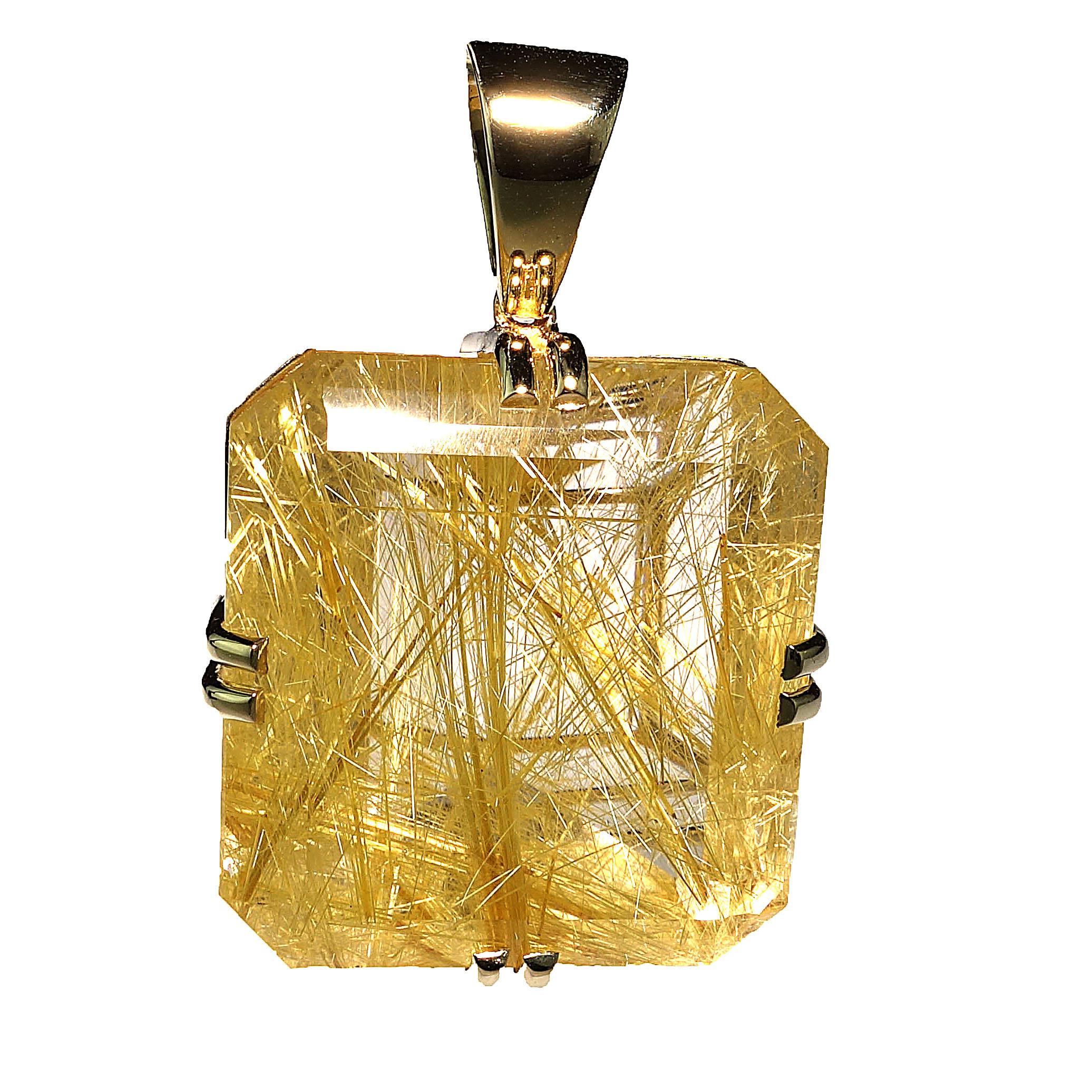 AJD Magnificent Huge Rutilated Quartz in Yellow Gold Pendant For Sale ...