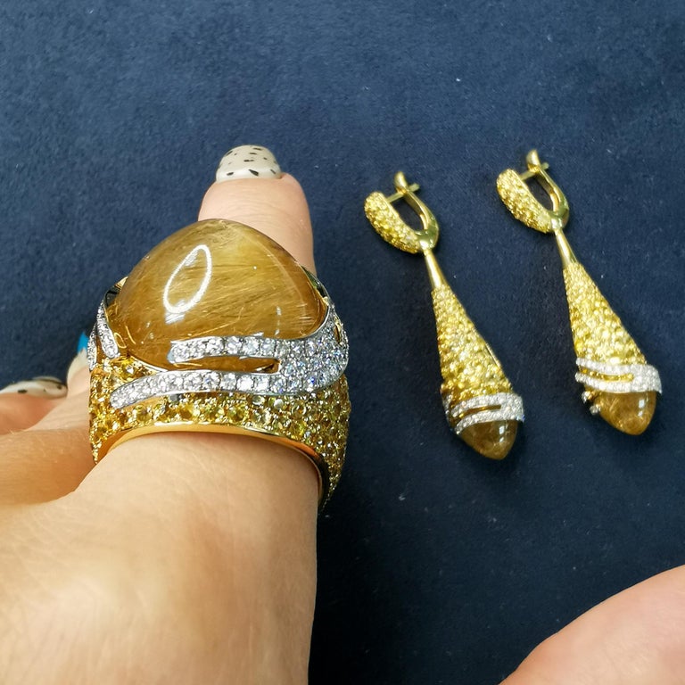 Rutilated Quartz Sapphires Diamonds 18 Karat Yellow Gold Fuji Suite For ...