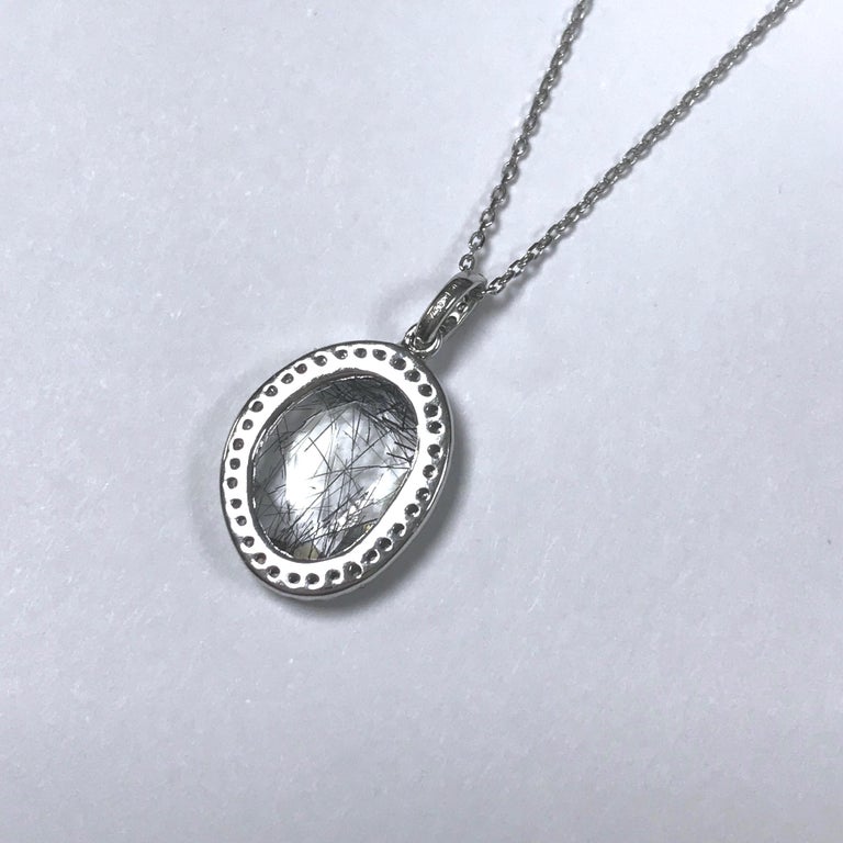 Rutile Quartz and White Diamonds on White Gold 18 Karat Pendant ...