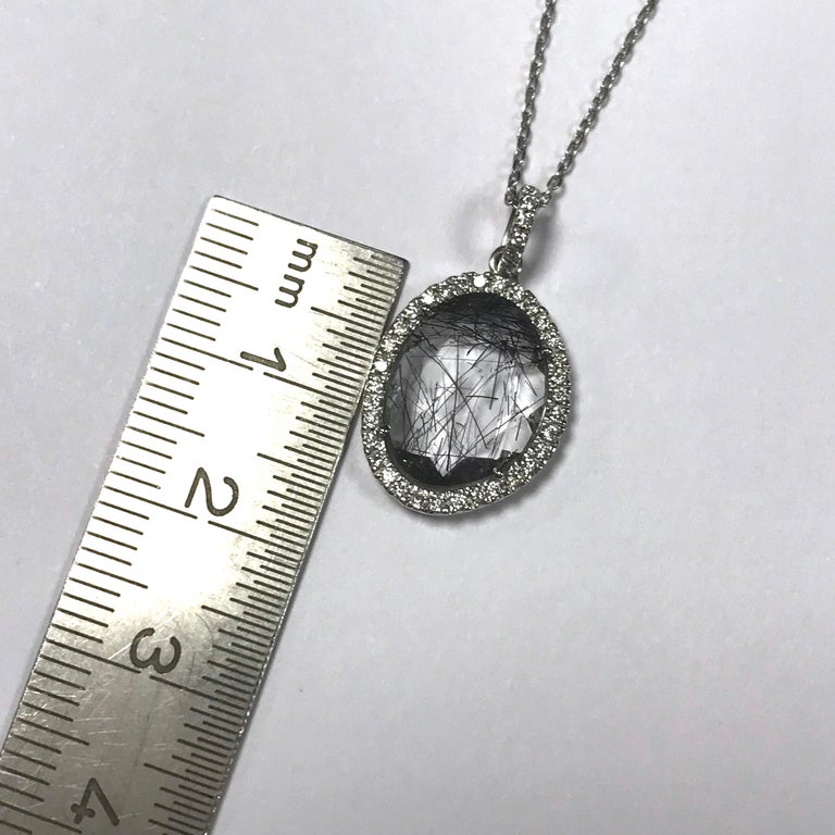 Rutile Quartz and White Diamonds on White Gold 18 Karat Pendant ...