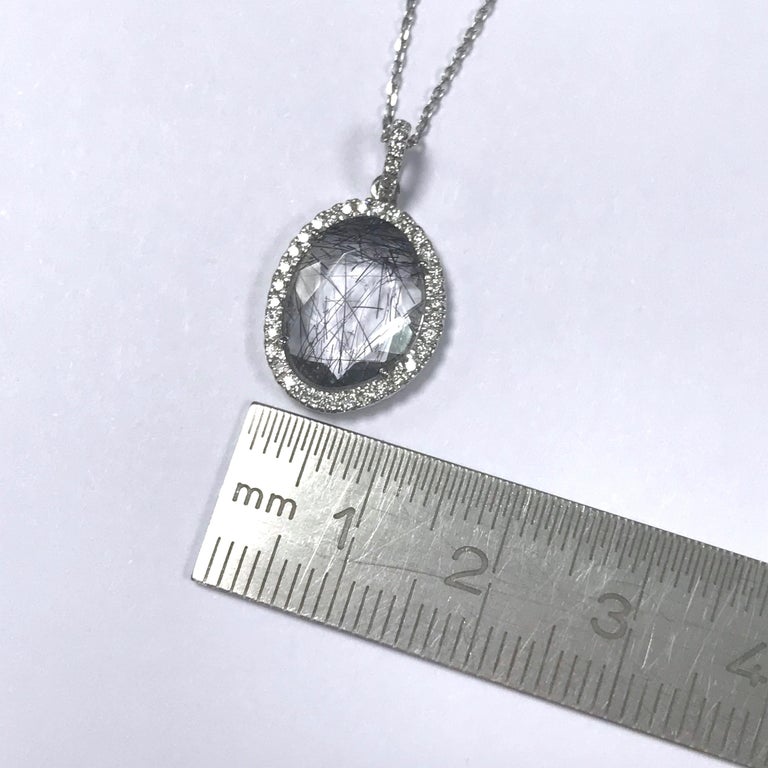 Rutile Quartz and White Diamonds on White Gold 18 Karat Pendant ...