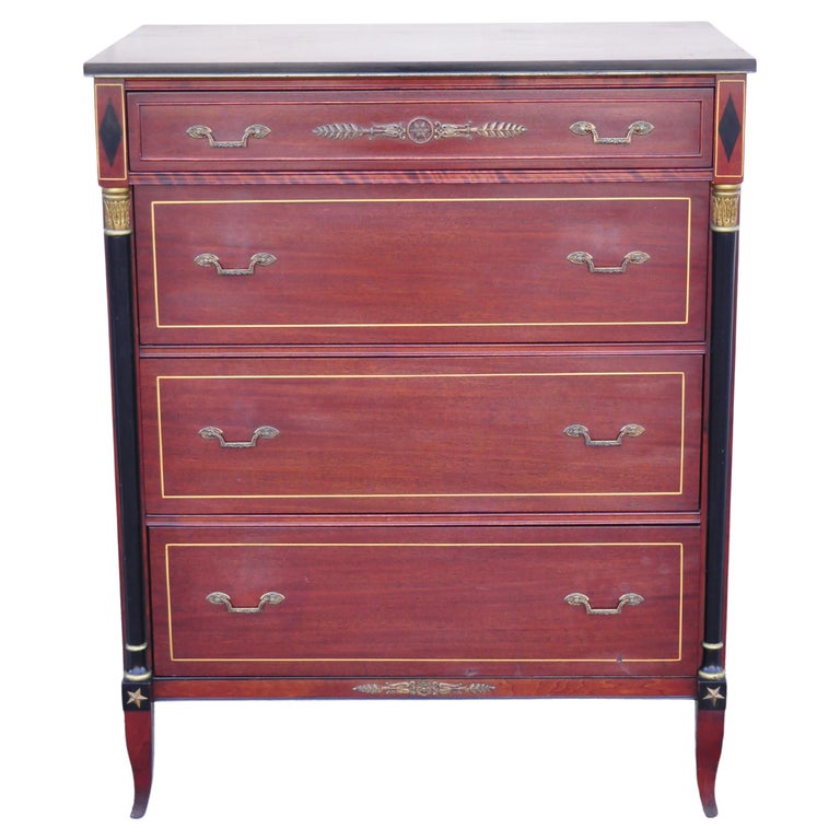 Rway French Empire Neoclassical Mahogany 4 Drawer Tall Chest Dresser ...