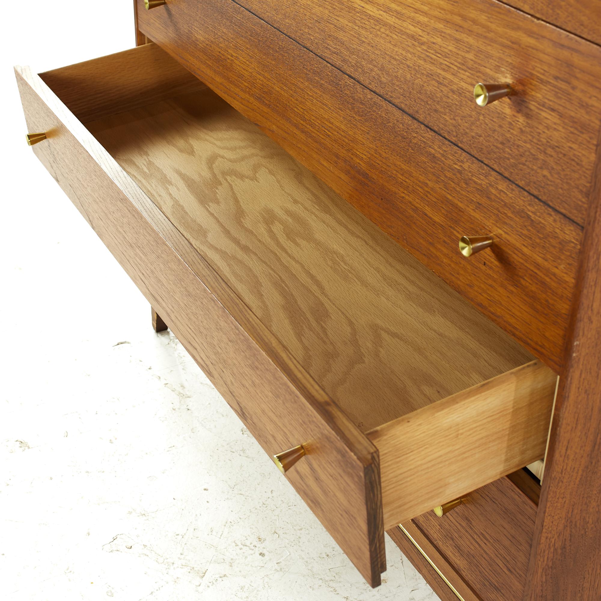 Rway Midcentury Walnut and Brass 5 Drawer Highboy Dresser For Sale at ...