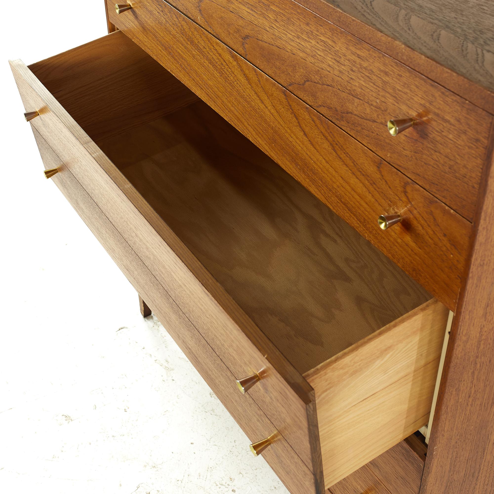 Rway Midcentury Walnut and Brass 5 Drawer Highboy Dresser For Sale at ...