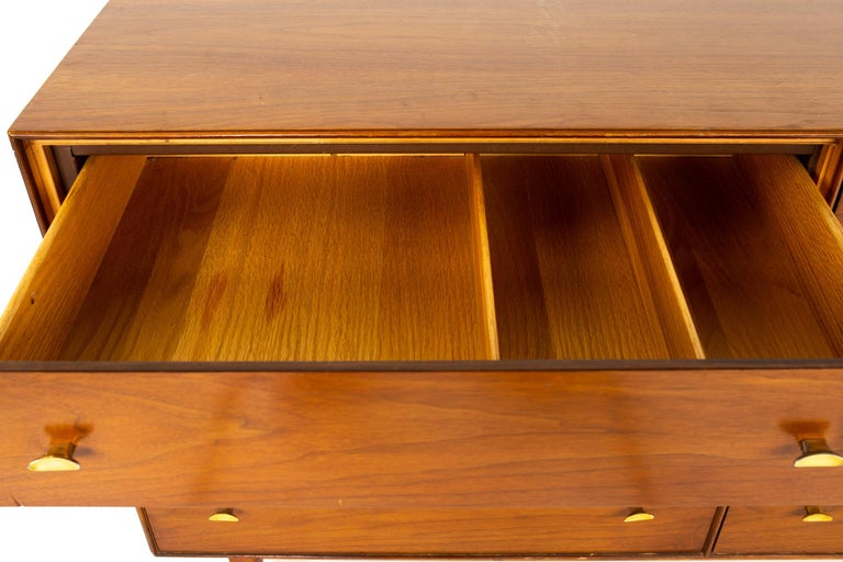 RWAY Mid Century Walnut and Brass 8-Drawer Lowboy Dresser at 1stDibs ...