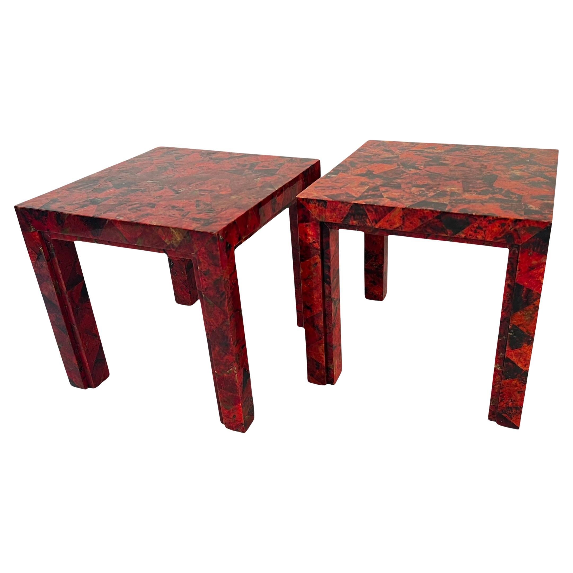 R&Y Augousti Paris Red Pen Shell Side Tables For Sale at 1stDibs
