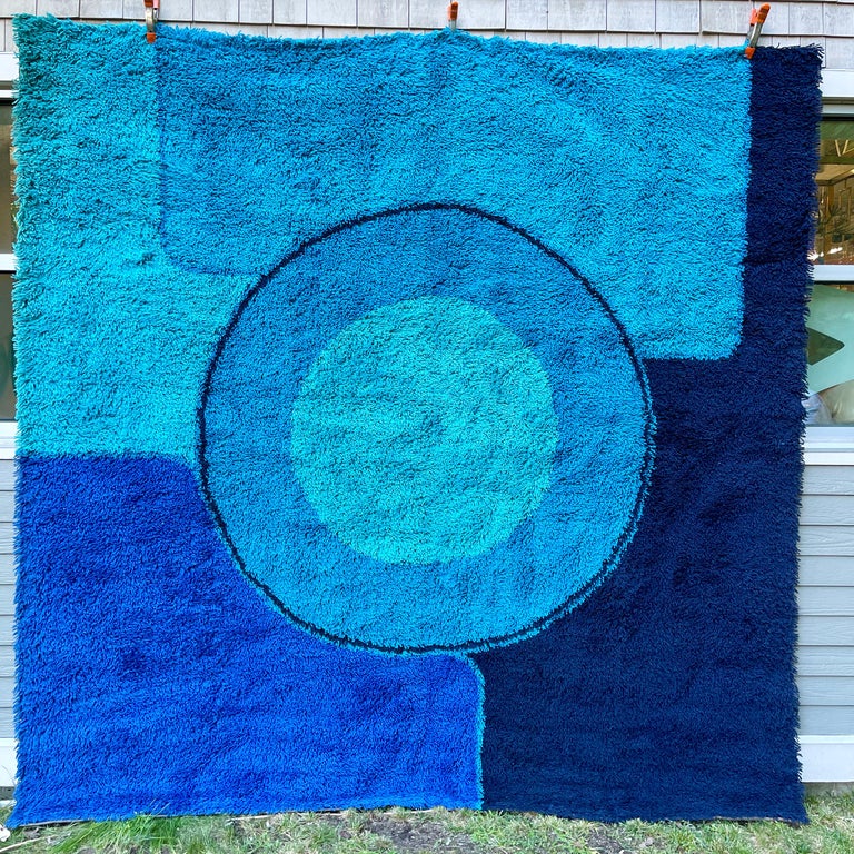 Rya Dania Taepper Abstract Bullseye in Blues Square For Sale at 1stDibs