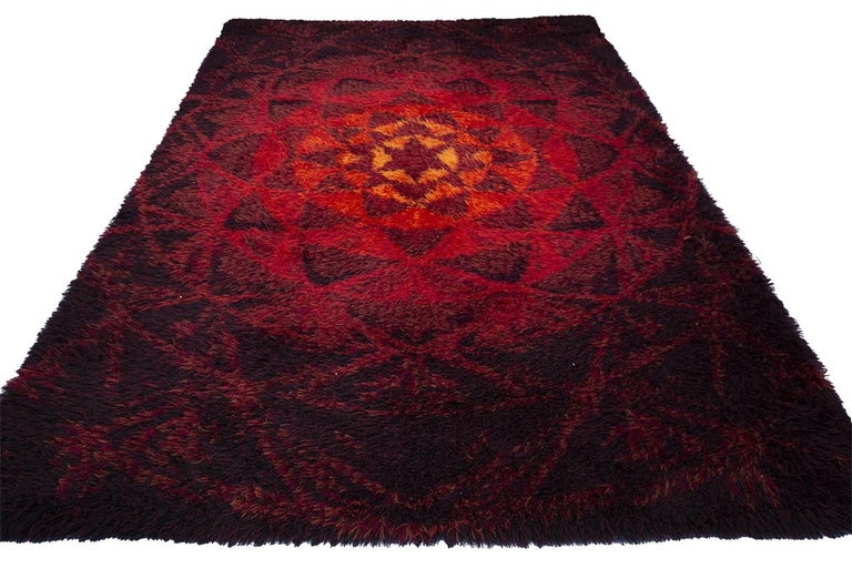 Rya Rug Mid-Century Modern with Shaggy Pile and Abstract Deisgn For ...