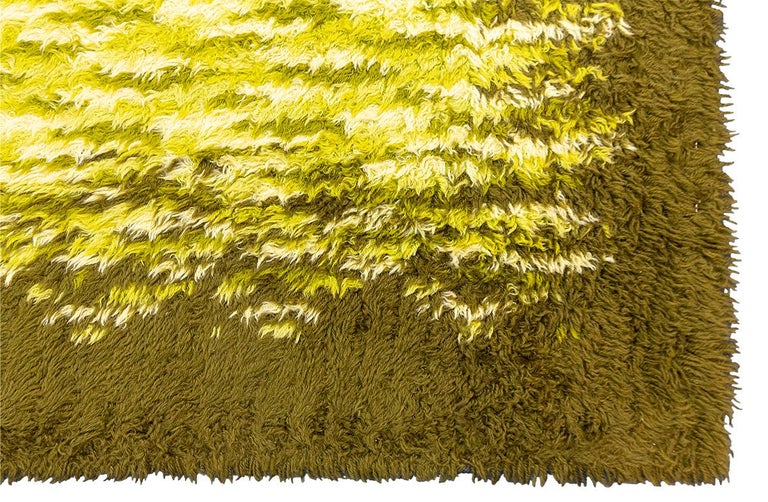 Rya Rug Shaggy Scandinavian Design Olive Green For Sale at 1stDibs