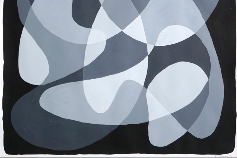 Ryan Rivadeneyra - Black and White Curvy Flow, Mid-Century Modern Shapes and Layers Painting ...