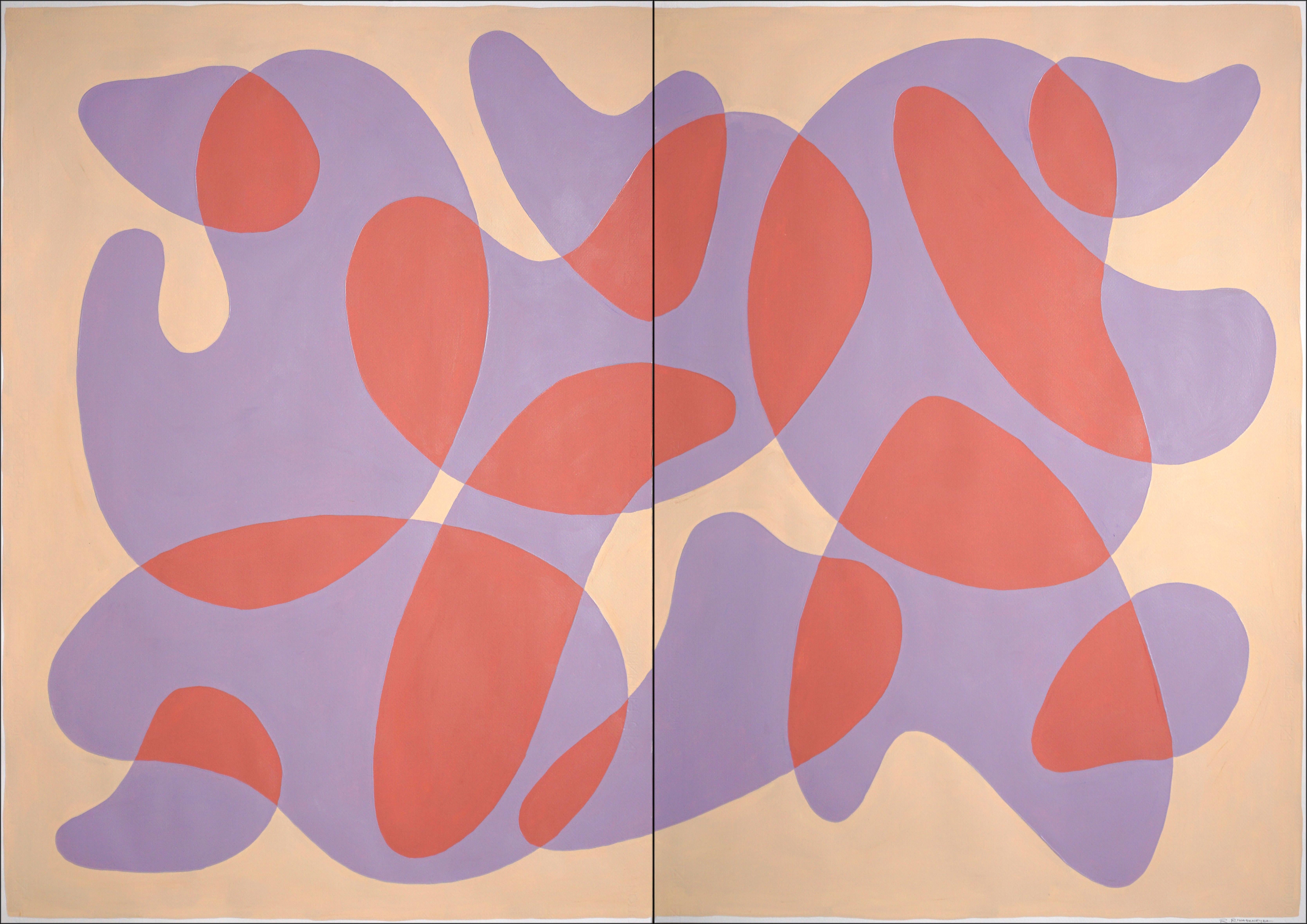 Ryan Rivadeneyra - Conversations of Floating Shapes, Coral and Mauve on Tan Background, Mid ...