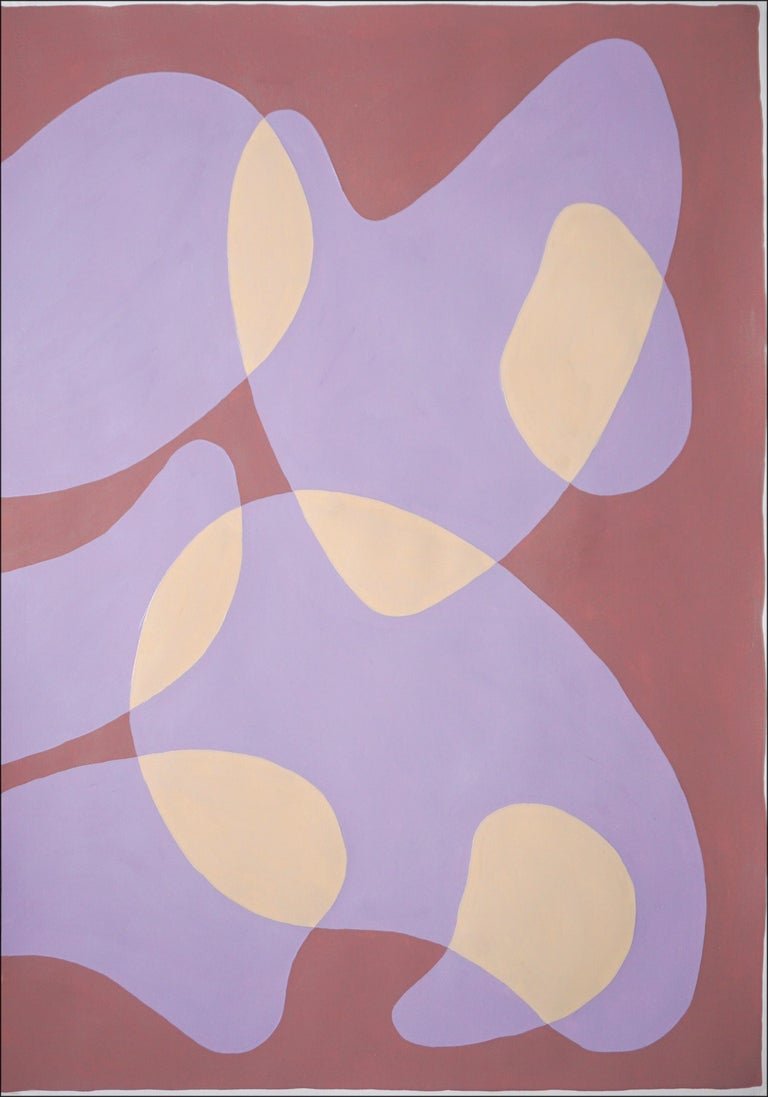 Ryan Rivadeneyra - Floating Shapes in Mauve, Mid-Century Modern Abstract Diptych, Coral and ...