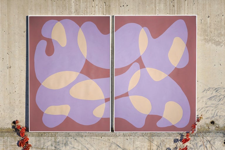 Ryan Rivadeneyra - Floating Shapes in Mauve, Mid-Century Modern Abstract Diptych, Coral and ...