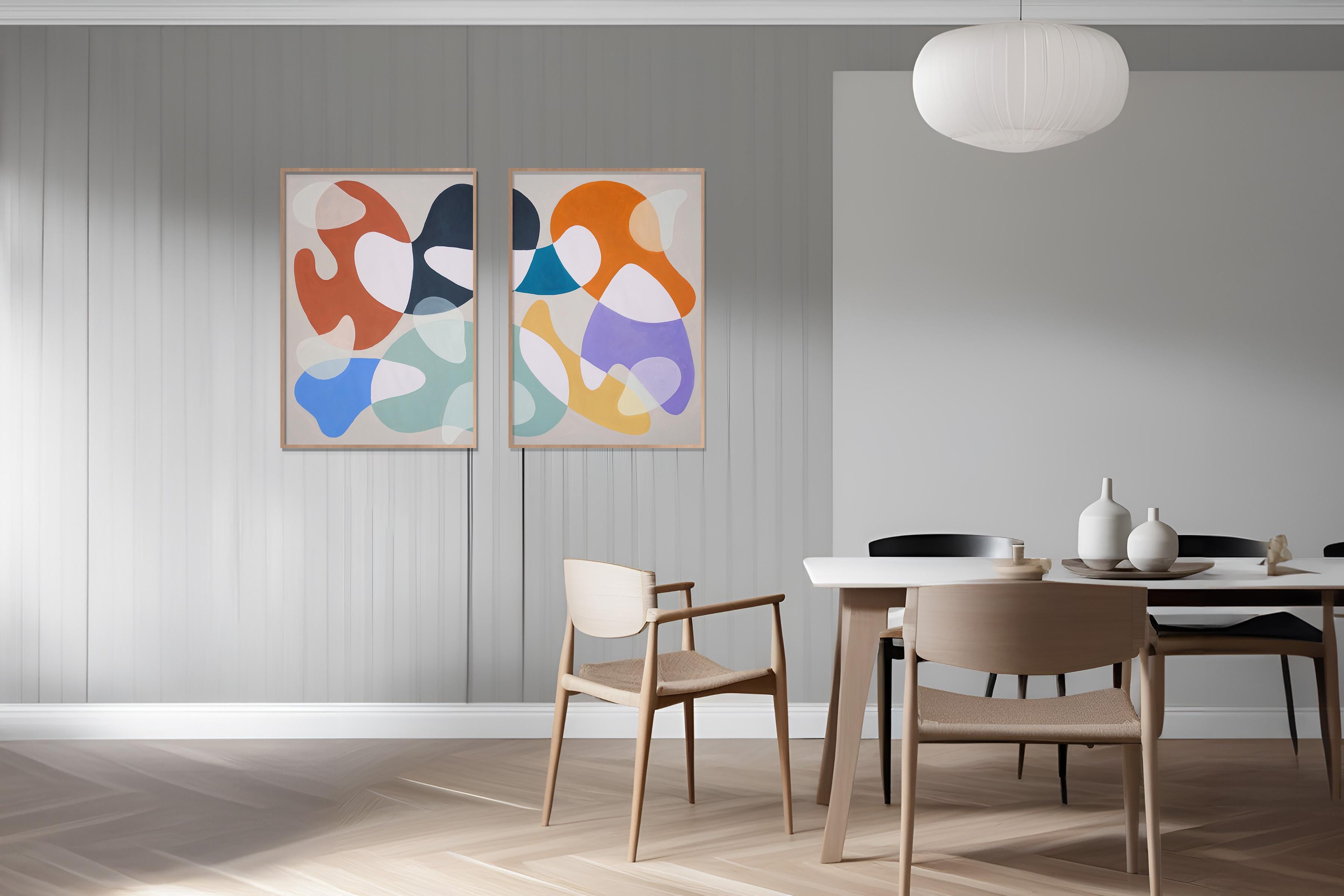 Ryan Rivadeneyra - Pastel Palette Curves, Mid-Century Modern Diptych, Purple, Yellow and Blue ...