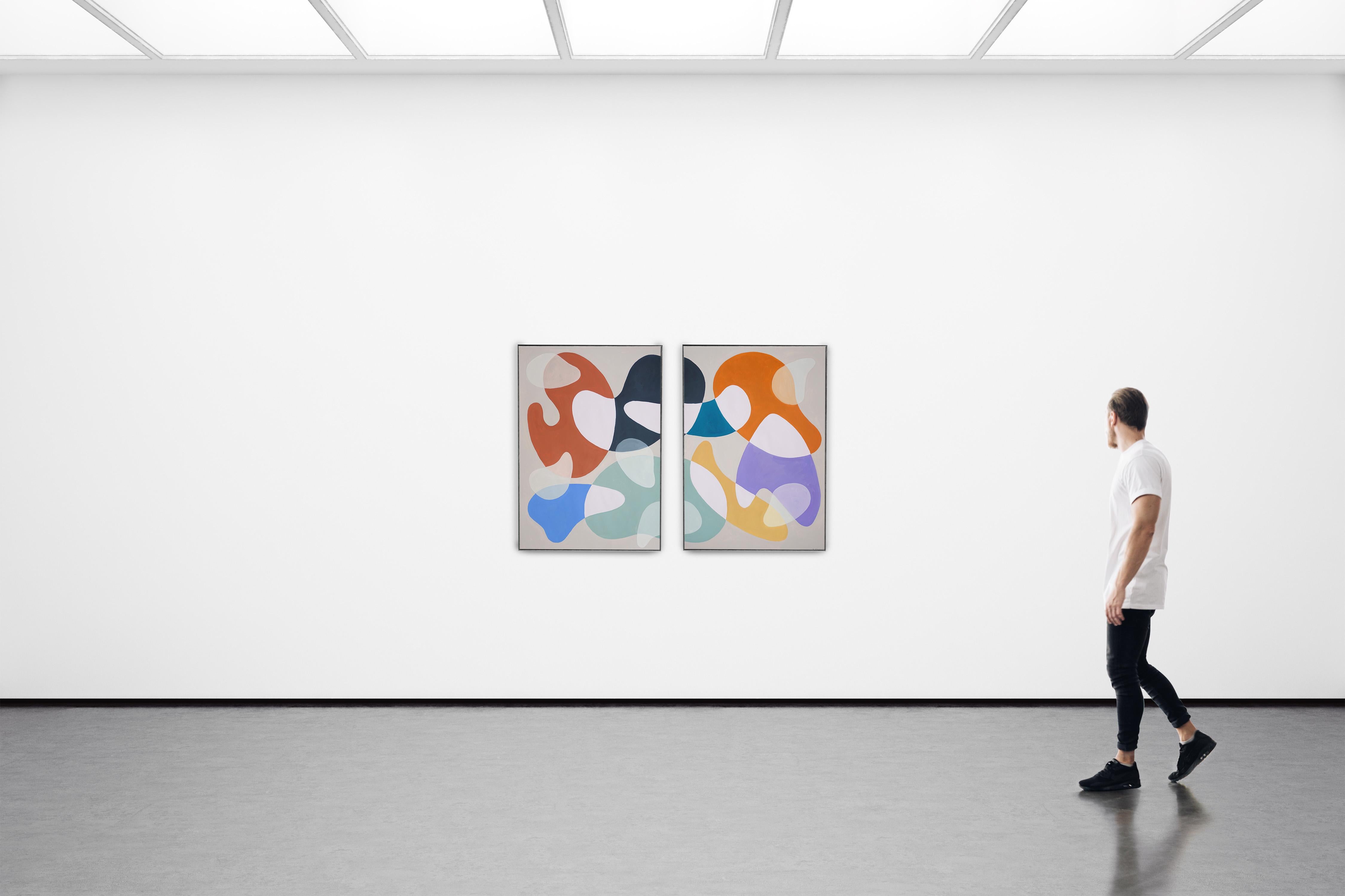 Ryan Rivadeneyra - Pastel Palette Curves, Mid-Century Modern Diptych, Purple, Yellow and Blue ...