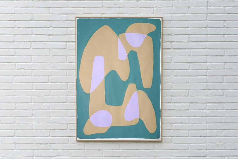 Ryan Rivadeneyra - Tan Arches on Green, Abstract Geometric Painting ...