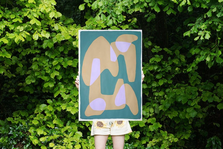 Ryan Rivadeneyra - Tan Arches on Green, Abstract Geometric Painting ...