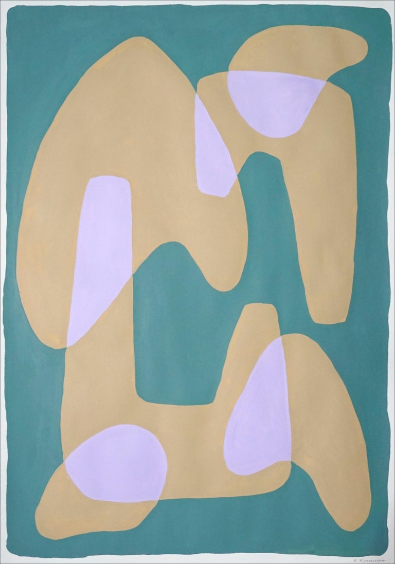 Ryan Rivadeneyra - Tan Arches on Green, Abstract Geometric Painting ...