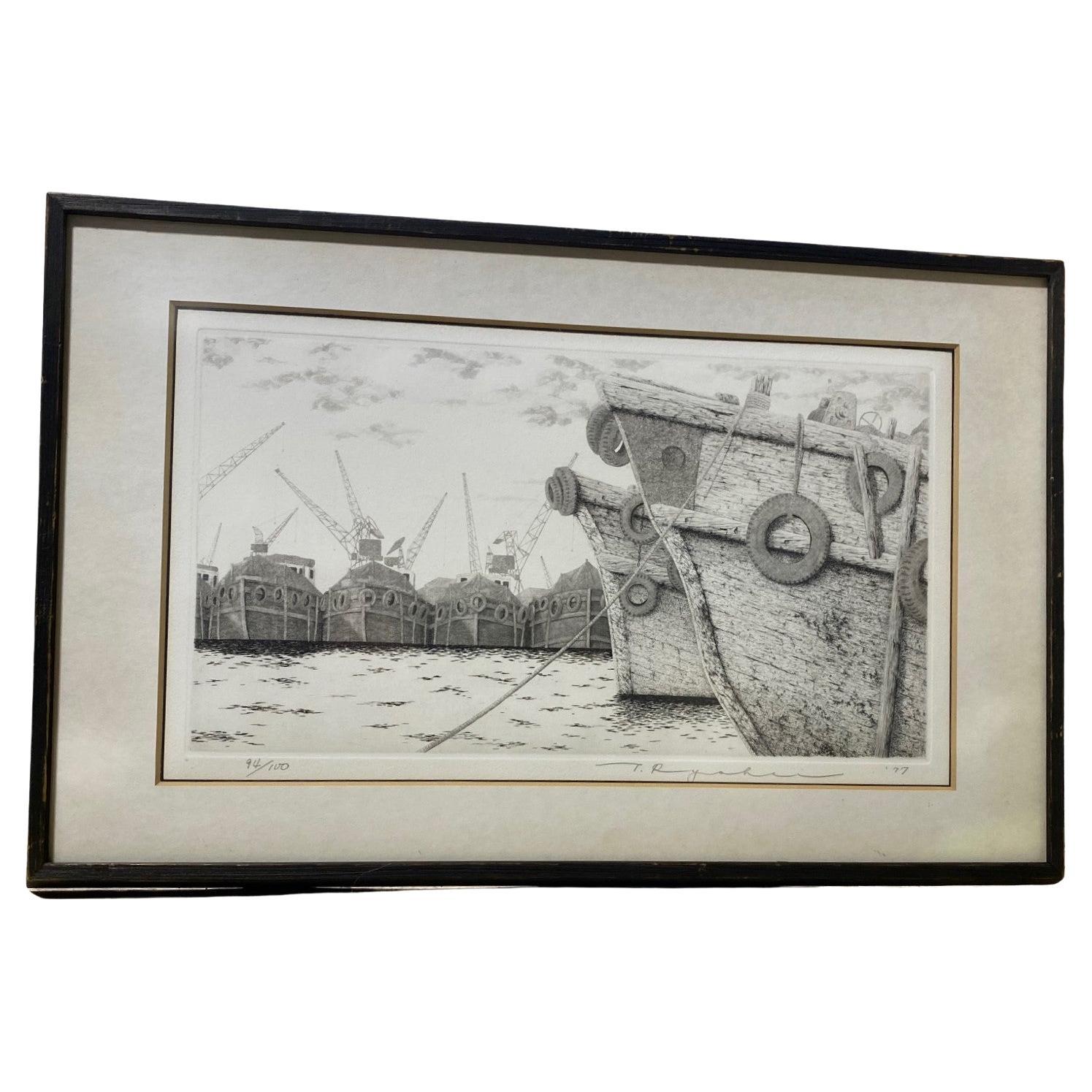Ryohei Tanaka Signed Limited Edition Japanese Etching #190 Barge Pool ...
