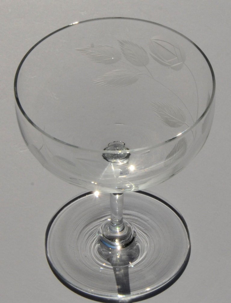 Set of 12 Cut Glass Rose Stem and Leaf Theme Champagne Coupes Glasses ...