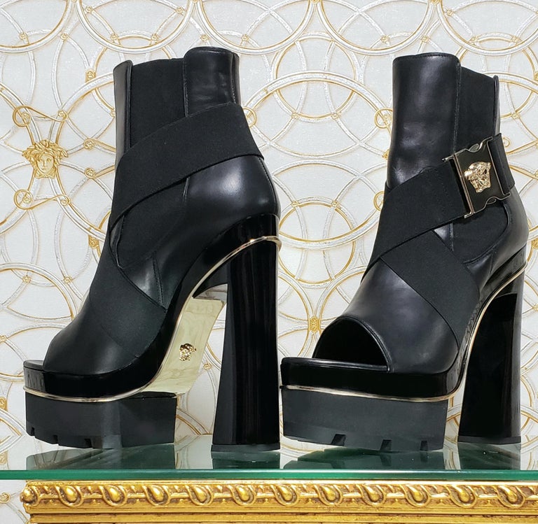 S/2016 L# 17 VERSACE BLACK PLATFORM SHOES w/GOLD MEDUSA BUCKLES 36 - 6 ...