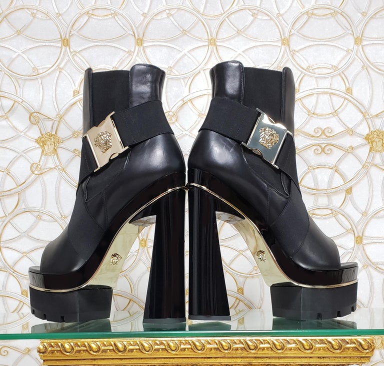 S/2016 L# 17 VERSACE BLACK PLATFORM SHOES w/GOLD MEDUSA BUCKLES 36 - 6 ...
