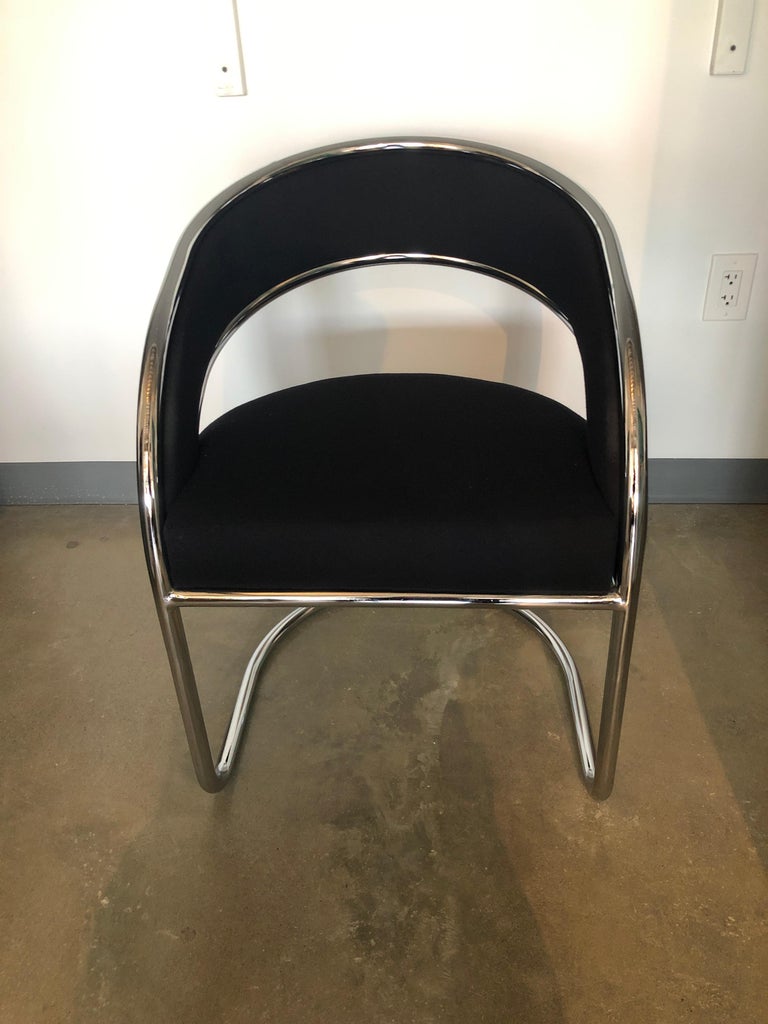 Set of 4 Upholstered in Black Felt Wool and Chrome Armed Dining Chairs ...