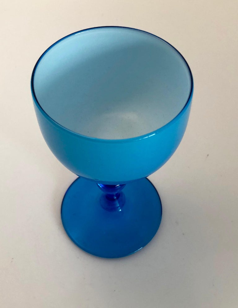 S/4 White Encased Cerulean Light Blue Carlo Moretti Stemmed Blown Glass ...
