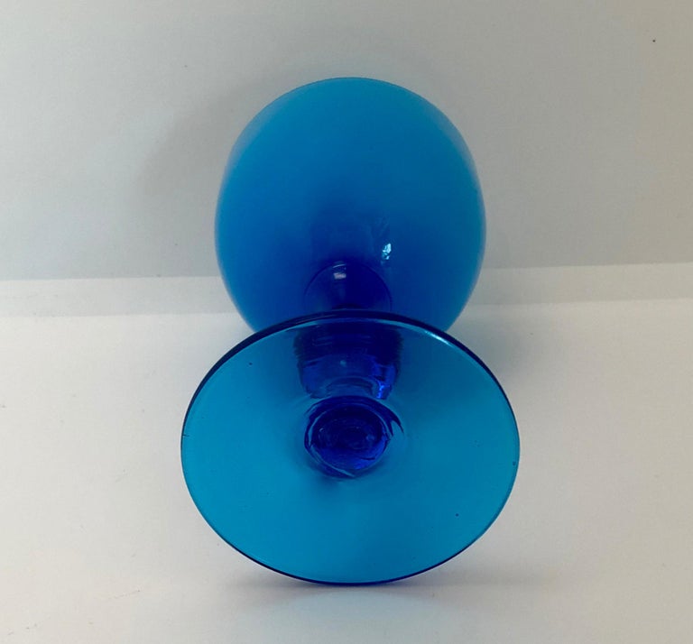 S/4 White Encased Cerulean Light Blue Carlo Moretti Stemmed Blown Glass ...