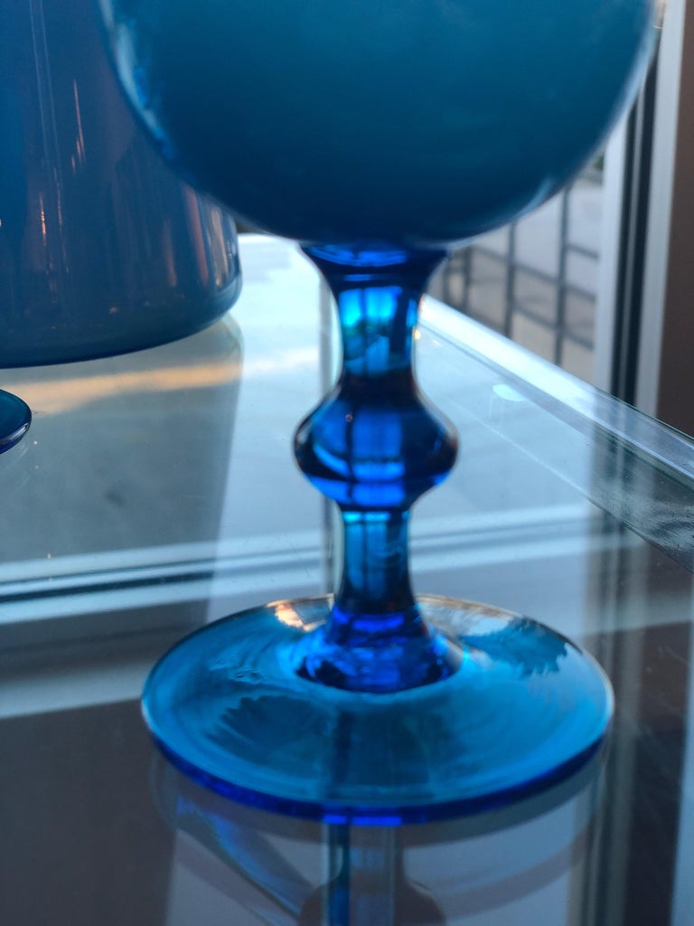 S/4 White Encased Cerulean Light Blue Carlo Moretti Stemmed Blown Glass ...