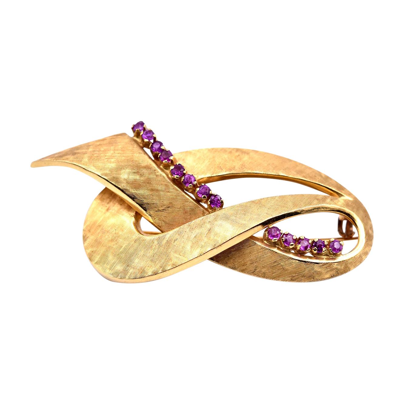 S. Fuchs 18 Karat Yellow Gold Ruby Pin at 1stDibs