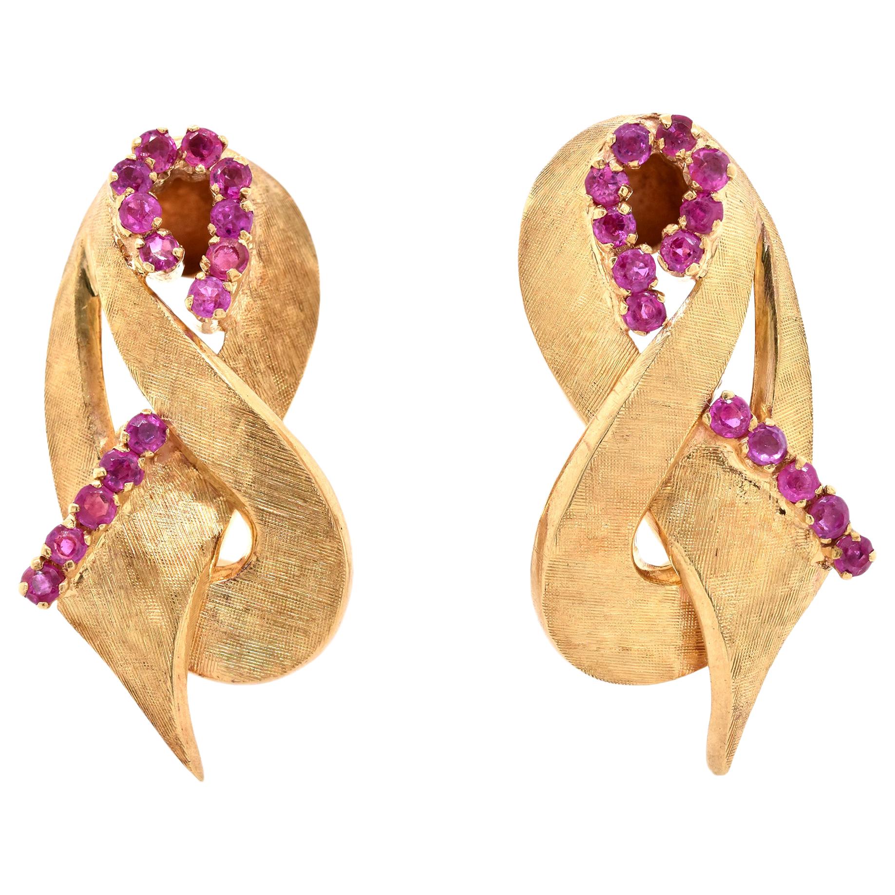 S. Fuchs 18 Karat Yellow Gold Ruby Clip-On Earrings at 1stDibs | gold ...