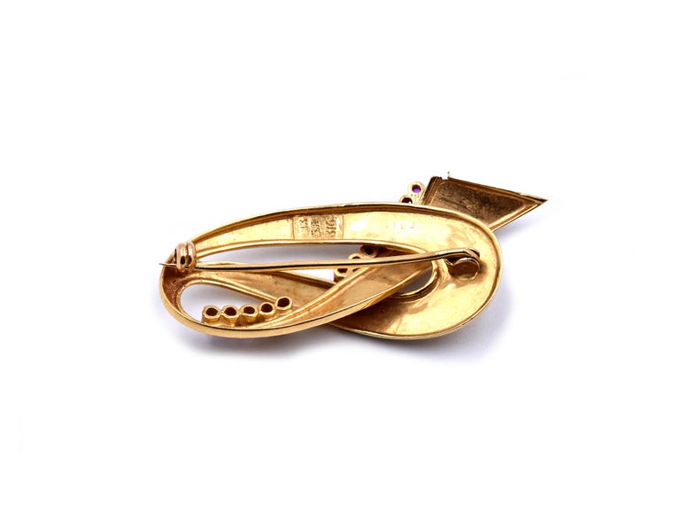 S. Fuchs 18 Karat Yellow Gold Ruby Pin at 1stDibs