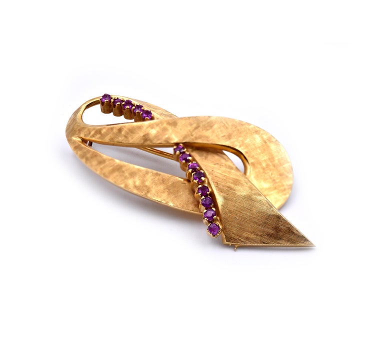 S. Fuchs 18 Karat Yellow Gold Ruby Pin at 1stDibs