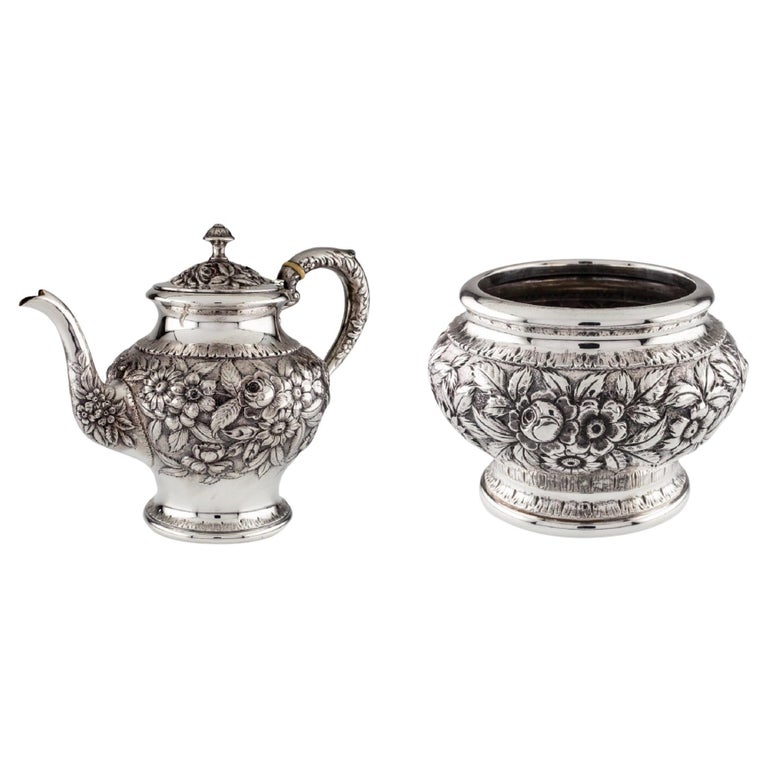 S Kirk and Son Sterling Silver Hand Chased Repousse Tea Pot and Waste ...