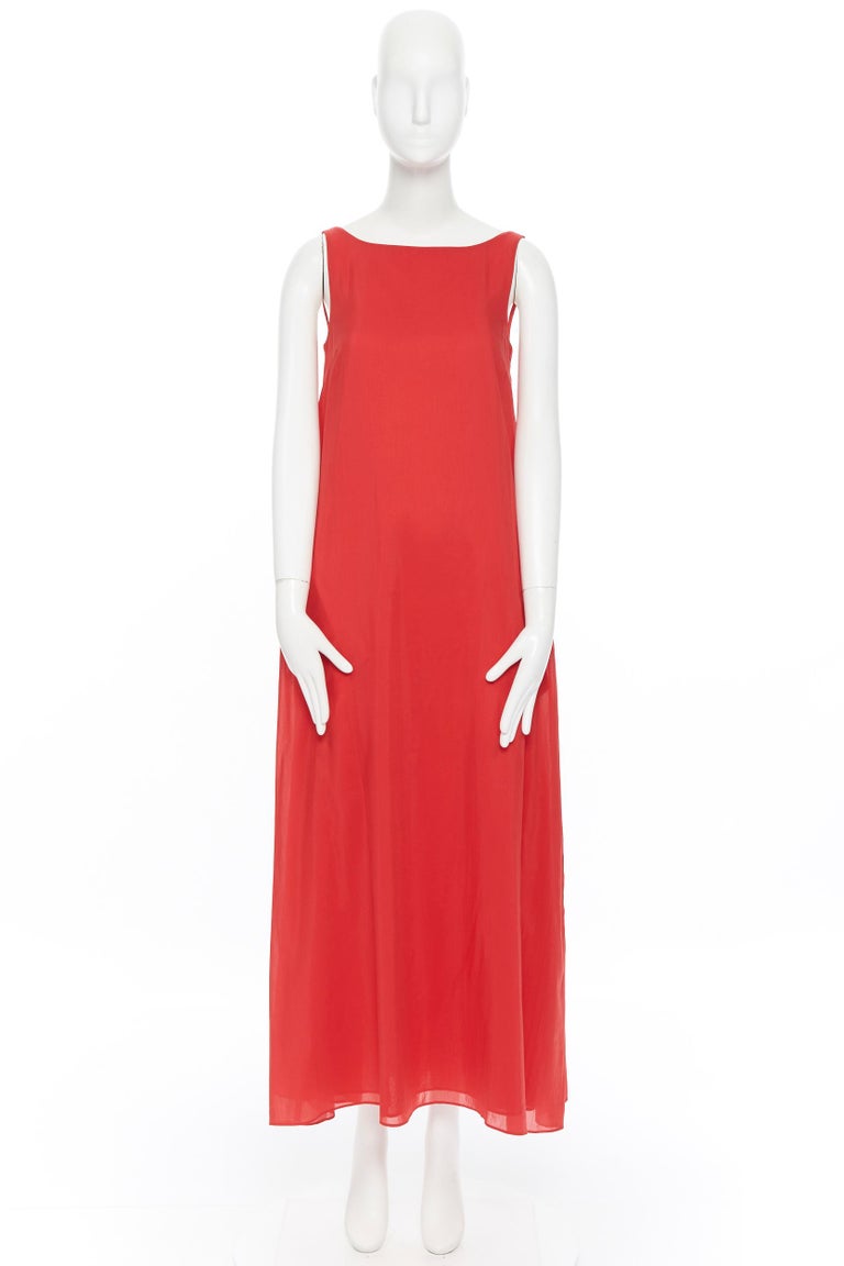 S MAX MARA red light cotton silk bateau neck dipped back maxi summer ...