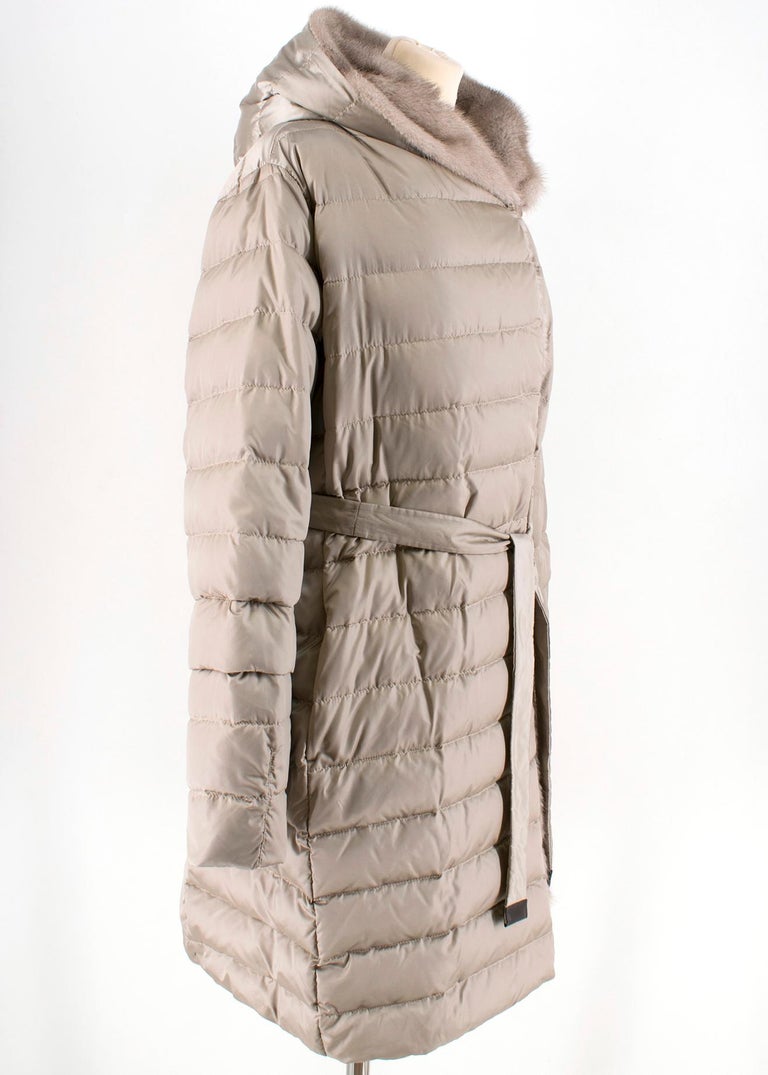 S' Max Mara Reversible Silver Grey Padded Coat with Mink Hood and Trim ...