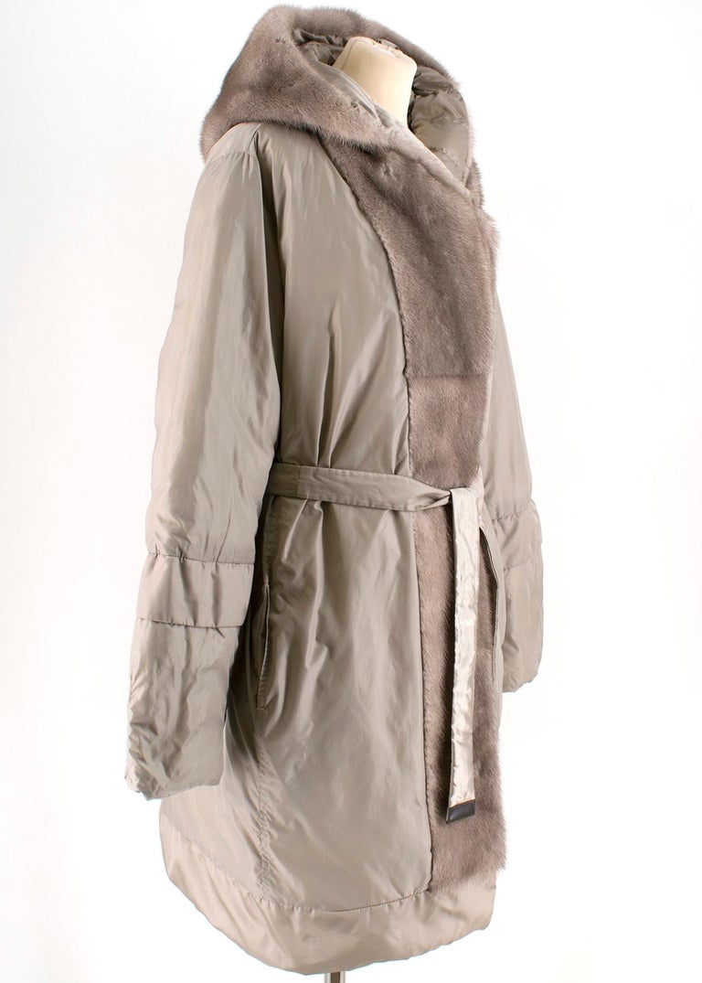 S' Max Mara Reversible Silver Grey Padded Coat with Mink Hood and Trim ...