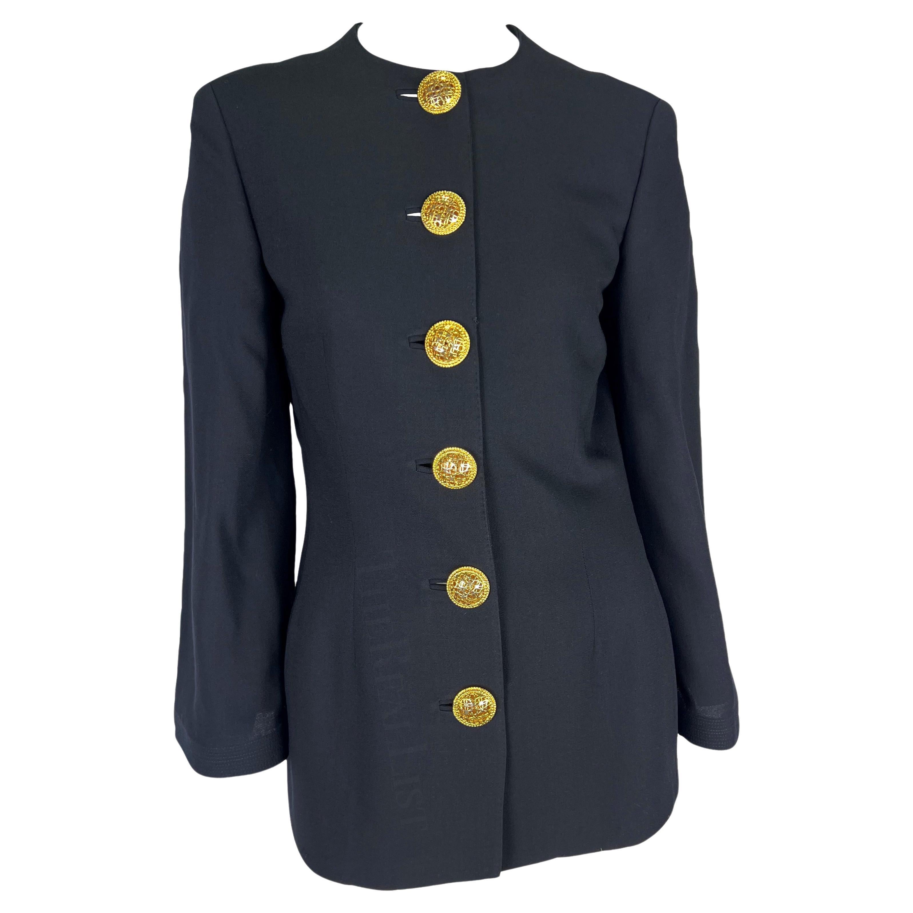 S/S 1991 Gianni Versace Black Gold-Tone Button Printed Interior Jacket ...