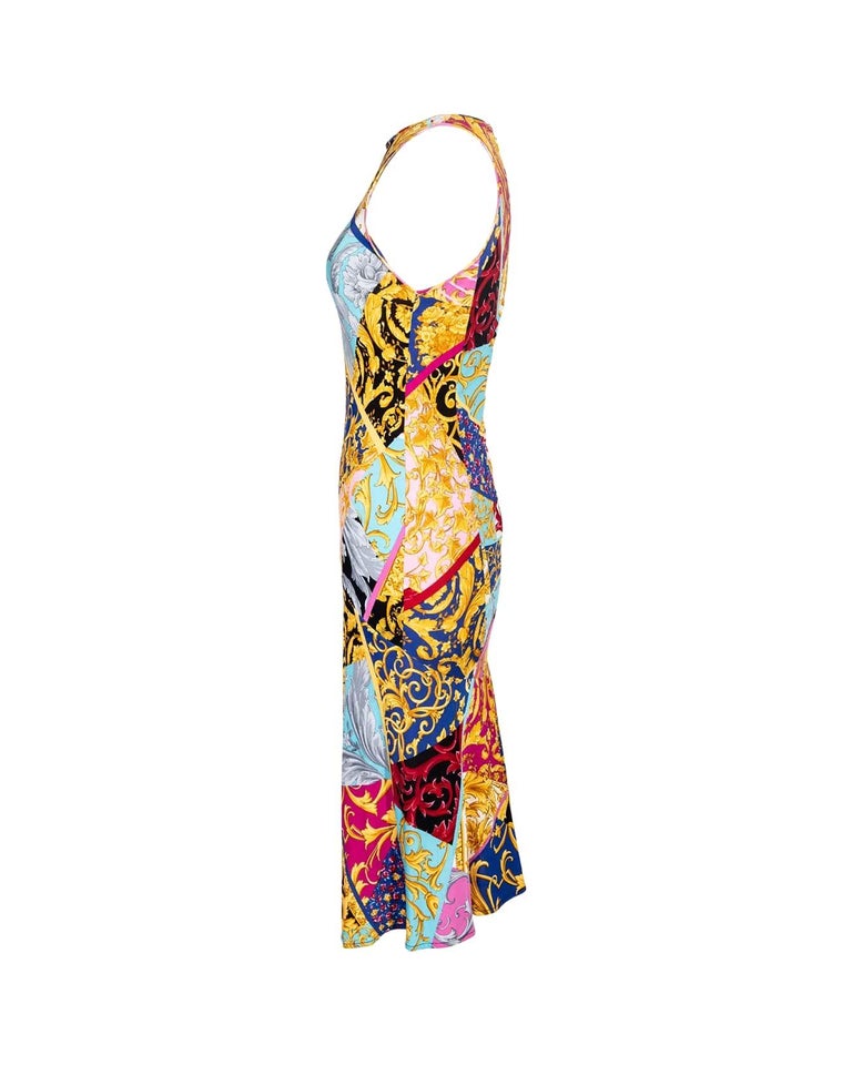 S/S 1991 Gianni Versace Patchwork Pattern Midi Dress For Sale at 1stDibs