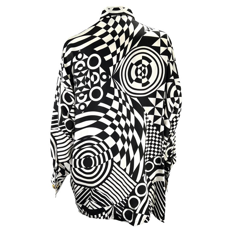 S/S 1992 Gianni Versace Couture Silk Black and White Geometric Print ...