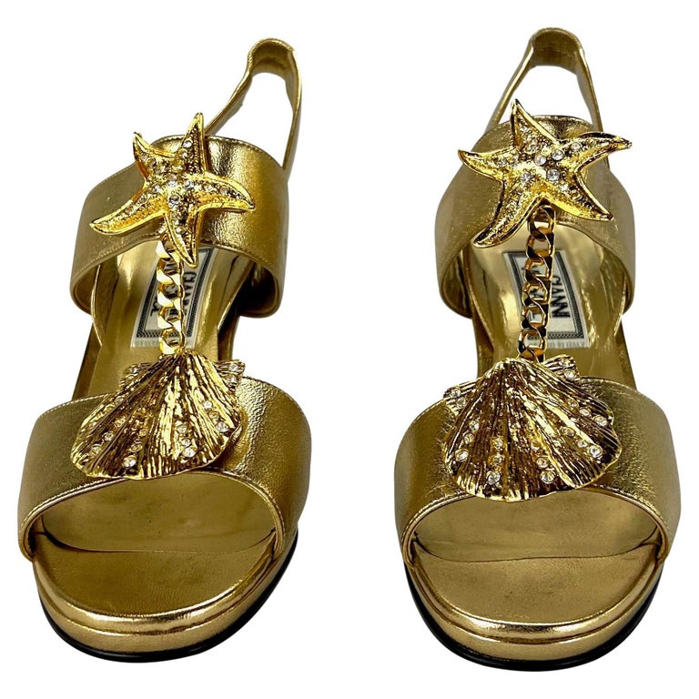 S/S 1992 Gianni Versace Gold Mare Heel Heels Size 36 For Sale at 1stDibs