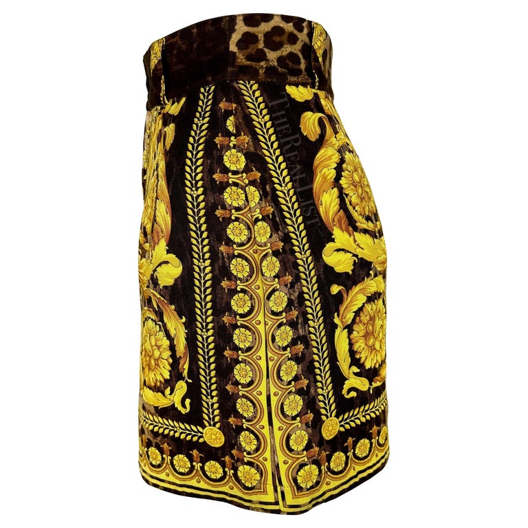 S/S 1992 Gianni Versace Runway Gold Baroque Leopard Print High Waisted ...