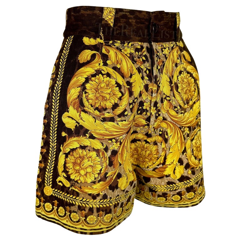 S/S 1992 Gianni Versace Runway Gold Baroque Leopard Print High Waisted ...