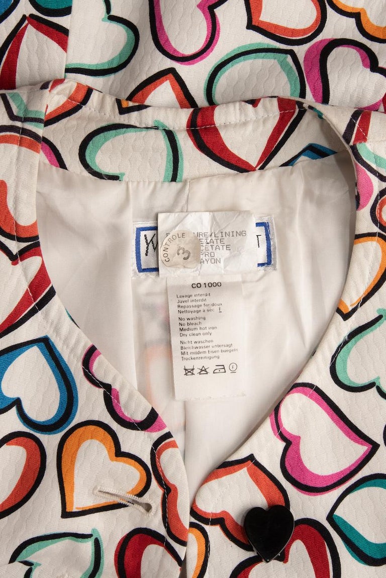 S/S 1992 YVES SAINT LAURENT White Multi-Coloured Heart Print Jacket or ...
