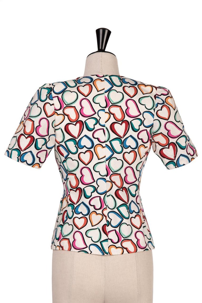 S/S 1992 YVES SAINT LAURENT White Multi-Coloured Heart Print Jacket or ...