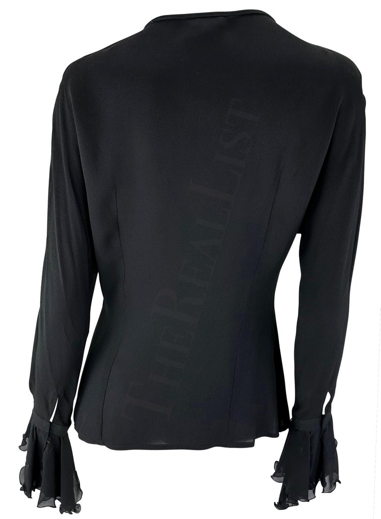 S/S 1993 Gianni Versace Black Bohemian Ruffle Button Runway Down Top ...