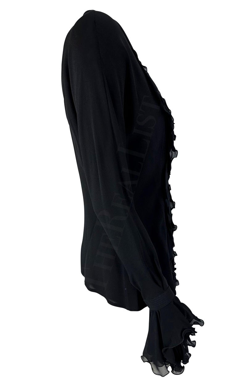 S/S 1993 Gianni Versace Black Bohemian Ruffle Button Runway Down Top ...