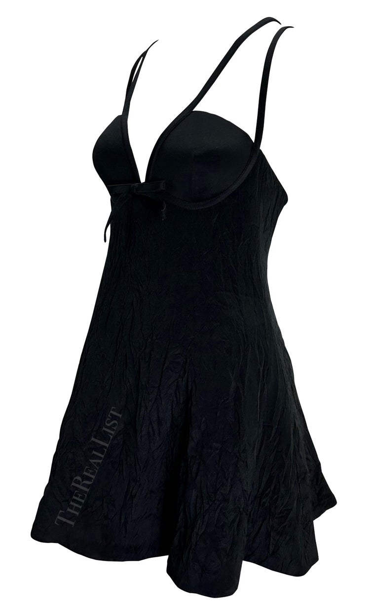 S/S 1994 Gianni Versace Black Wrinkled Punk Flare Mini Baby Doll Dress ...